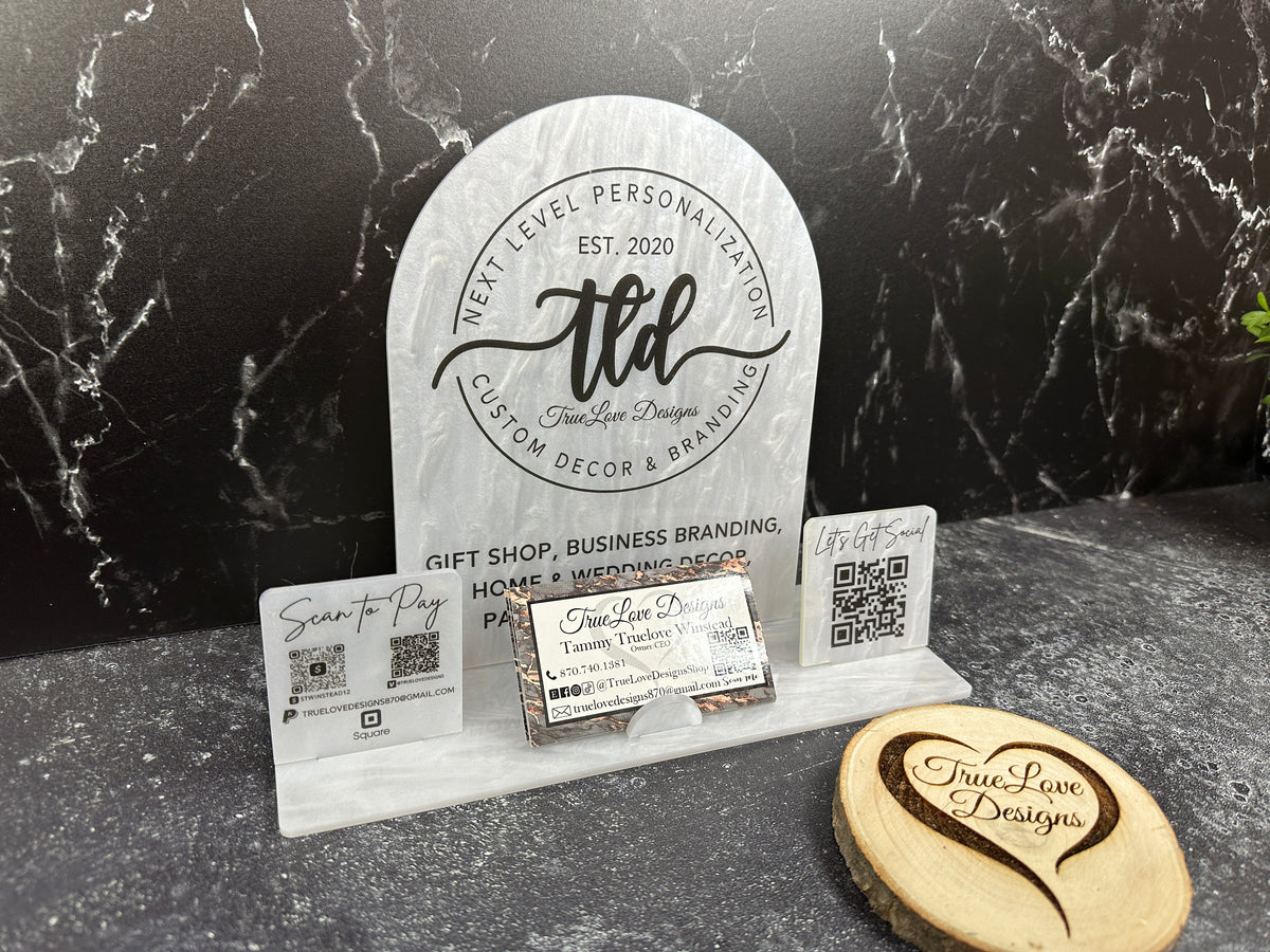 Table Top Logo Sign with QR Codes, QR code Display Sign, Business Card ...