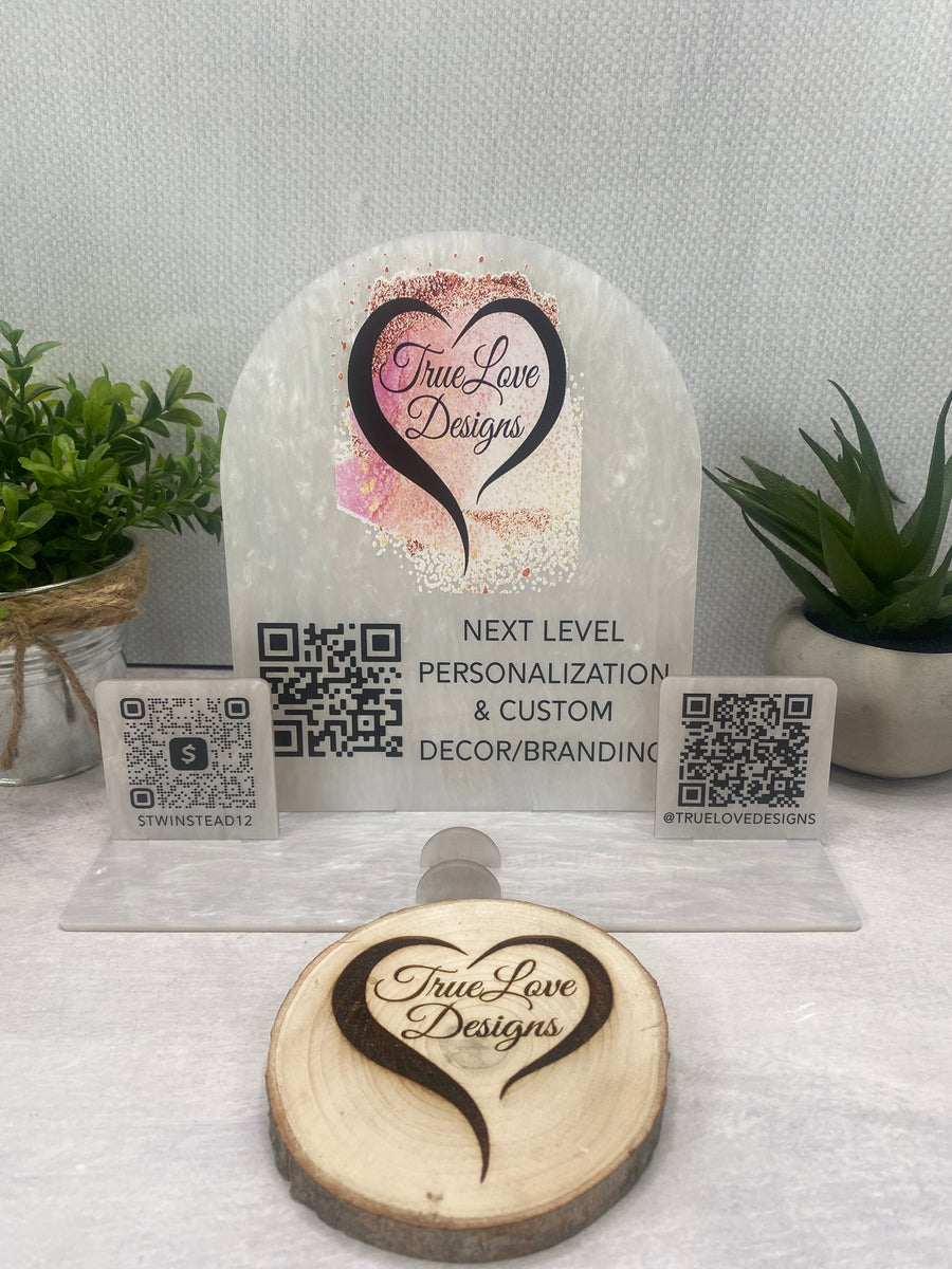 Table Top Logo Sign with QR Codes, QR code Display Sign, Business Card ...